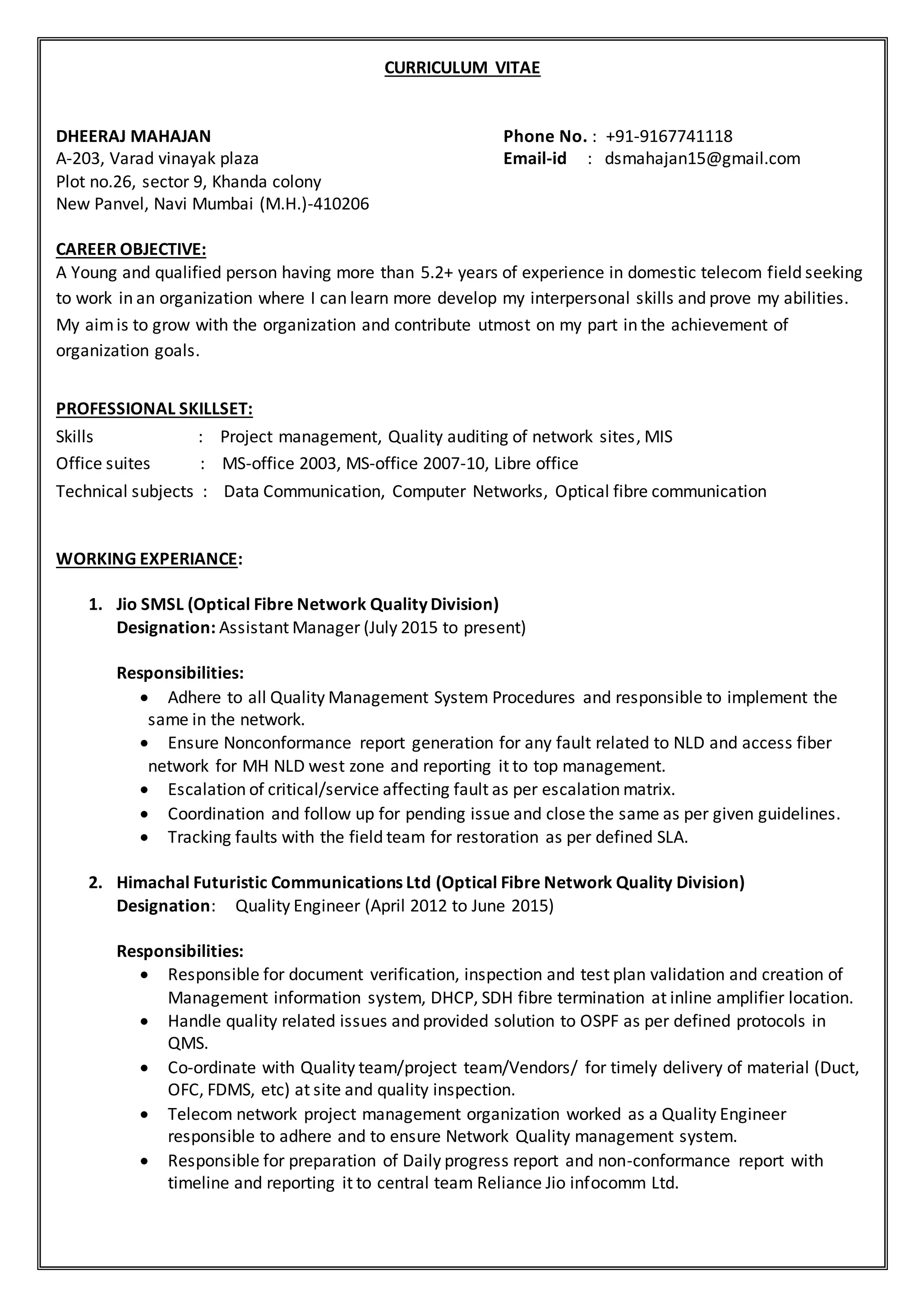 RESUME LTE DHEERAJ | DOCX