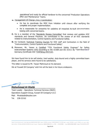 KOC Duty Letter Signed (Yasser Mahmoud) | PDF