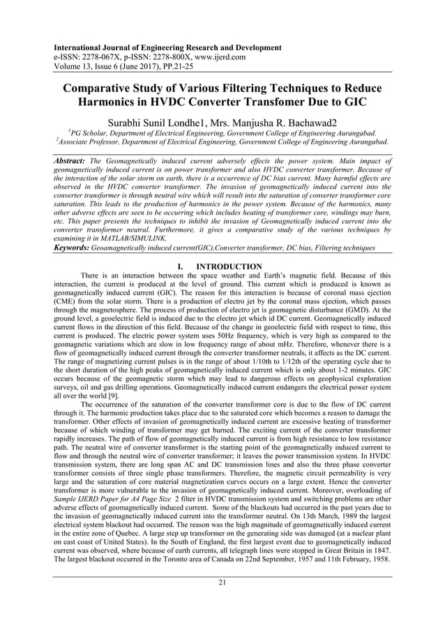 Comparative Study of Various Filtering Techniques to Reduce Harmonics in HVDC Converter ...