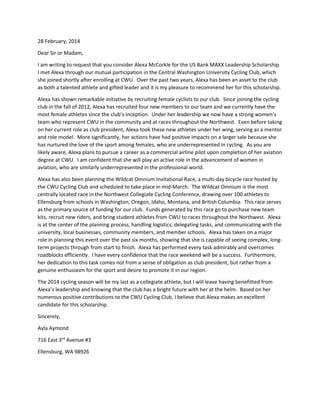 Alexa McCorkle Letter of Recomendation | PDF