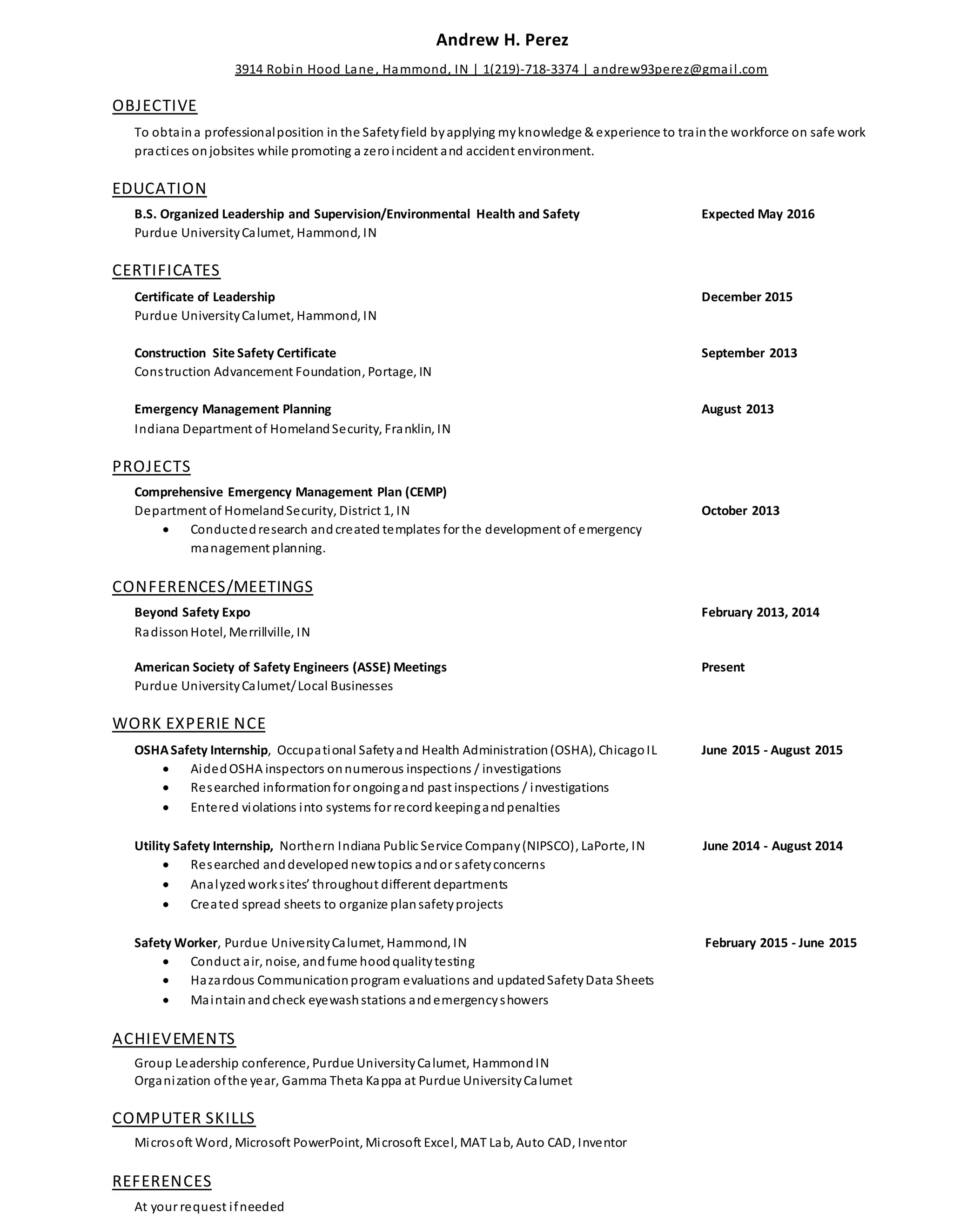 Andrew H. Perez Resume | DOCX | Business | Business and Finance
