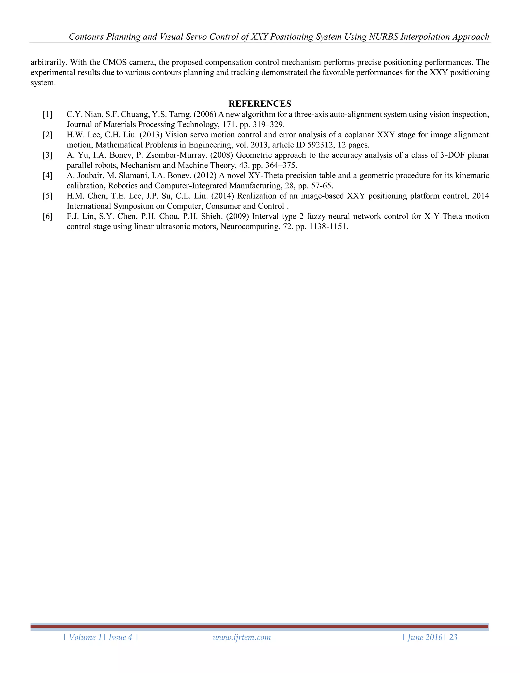 Contours Planning and Visual Servo Control of XXY Positioning System Using NURBS Interpolation ...