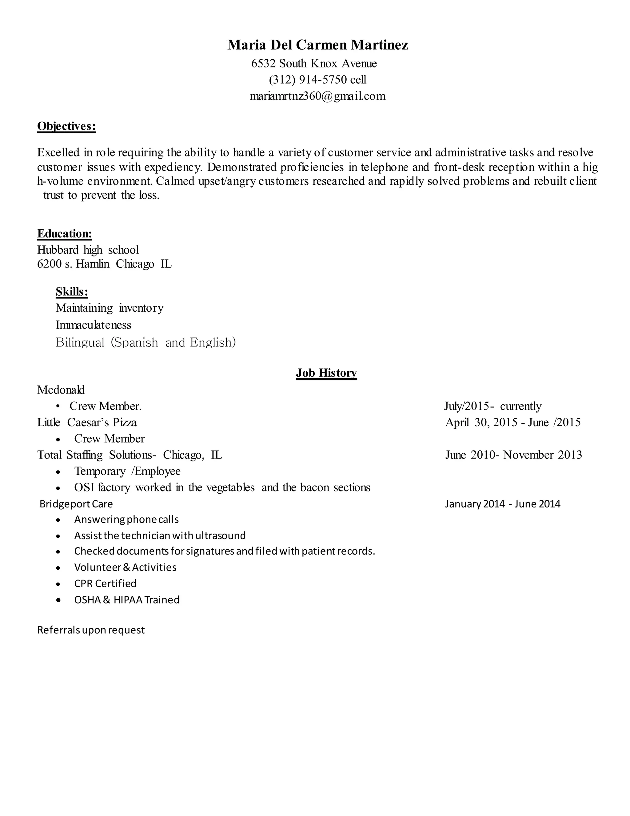 Resume b-1 maria | PDF