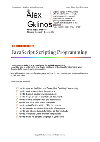 An introduction to JavaScript Scripting Programming | PDF