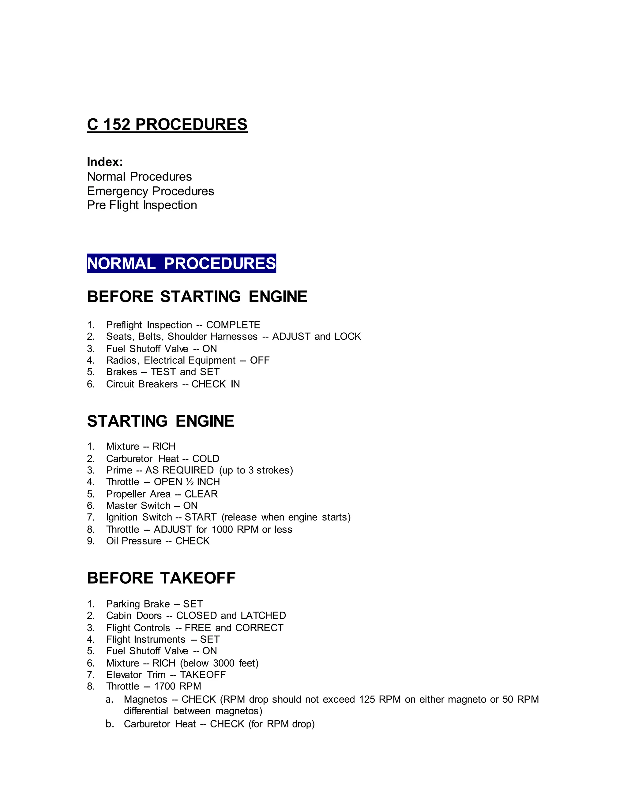 C 152 procedures | DOCX