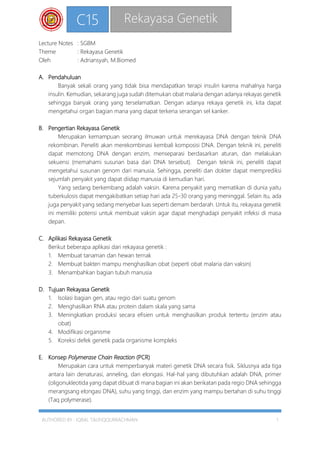 C15 Rekayasa Genetika (Genetic Engineering) | PDF