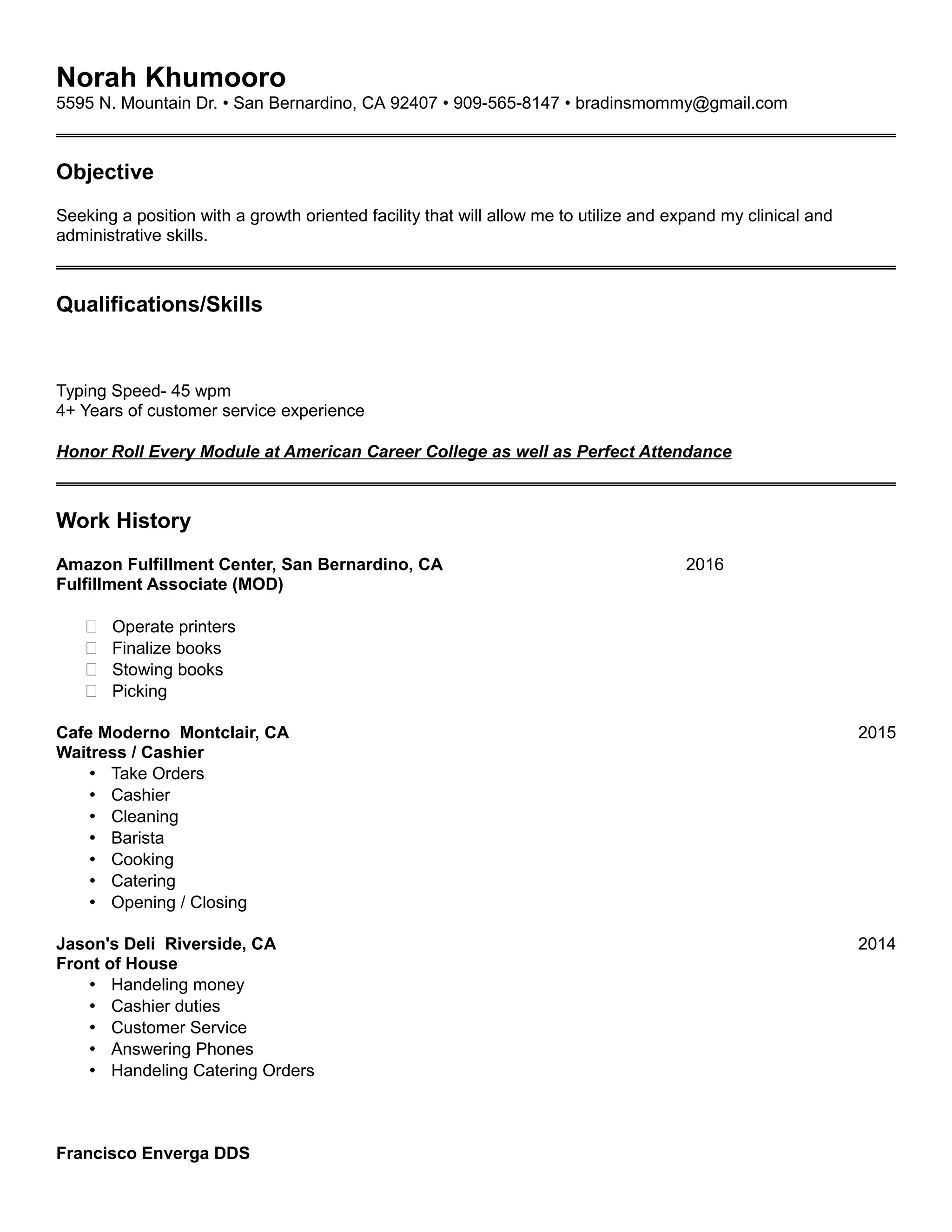 WITH REFERENCES NORAH RESUME 2016 | RTF