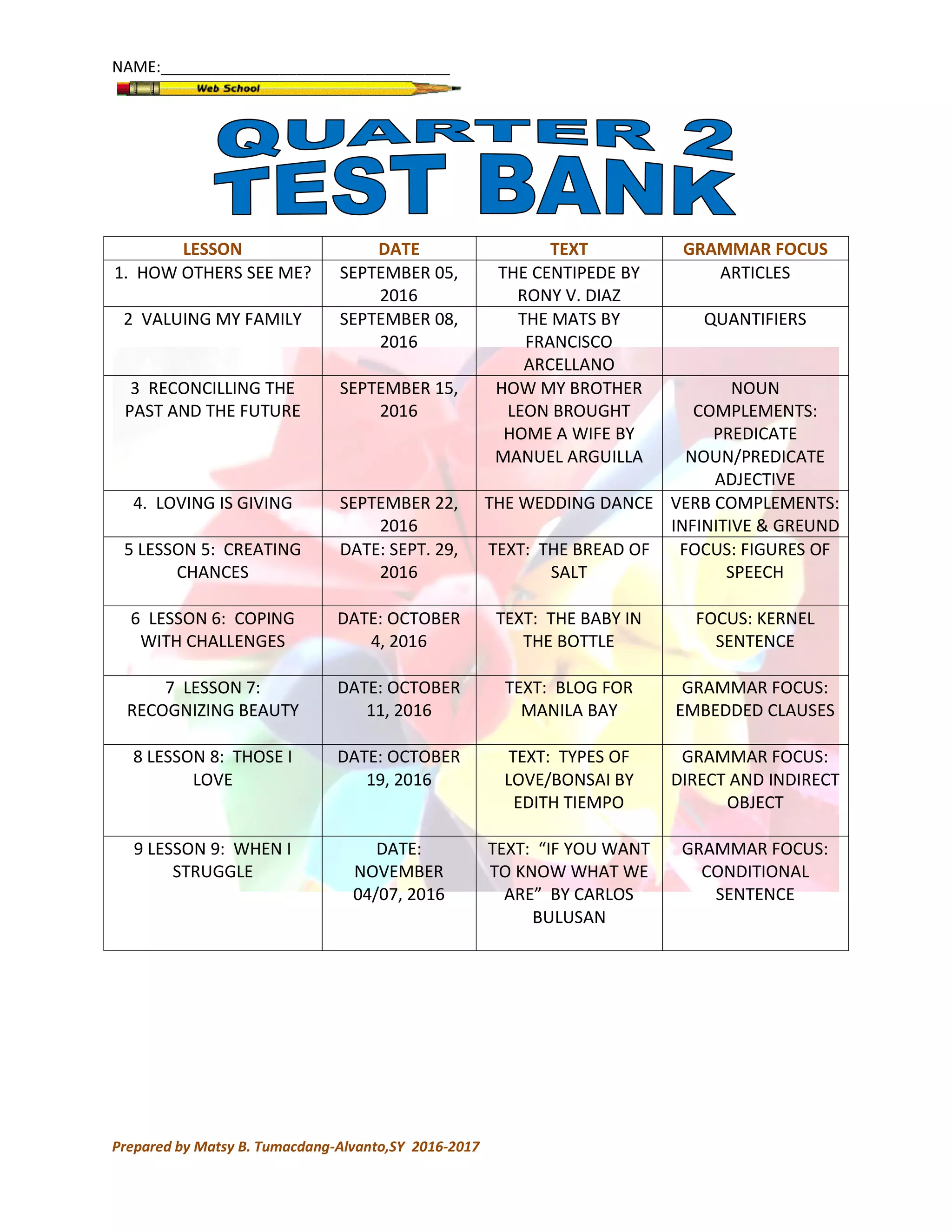 QUARTER 2 GRAMMAR BANK FOR GRADE 7 ENGLISH | PDF