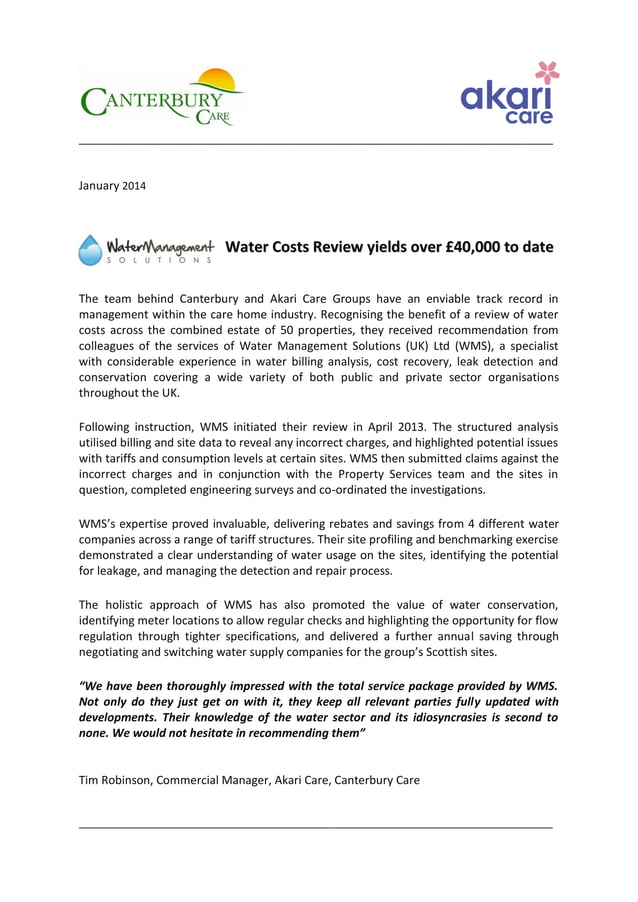 Akari and Canterbury Care Groups | PDF | Water Services | Home Utilities