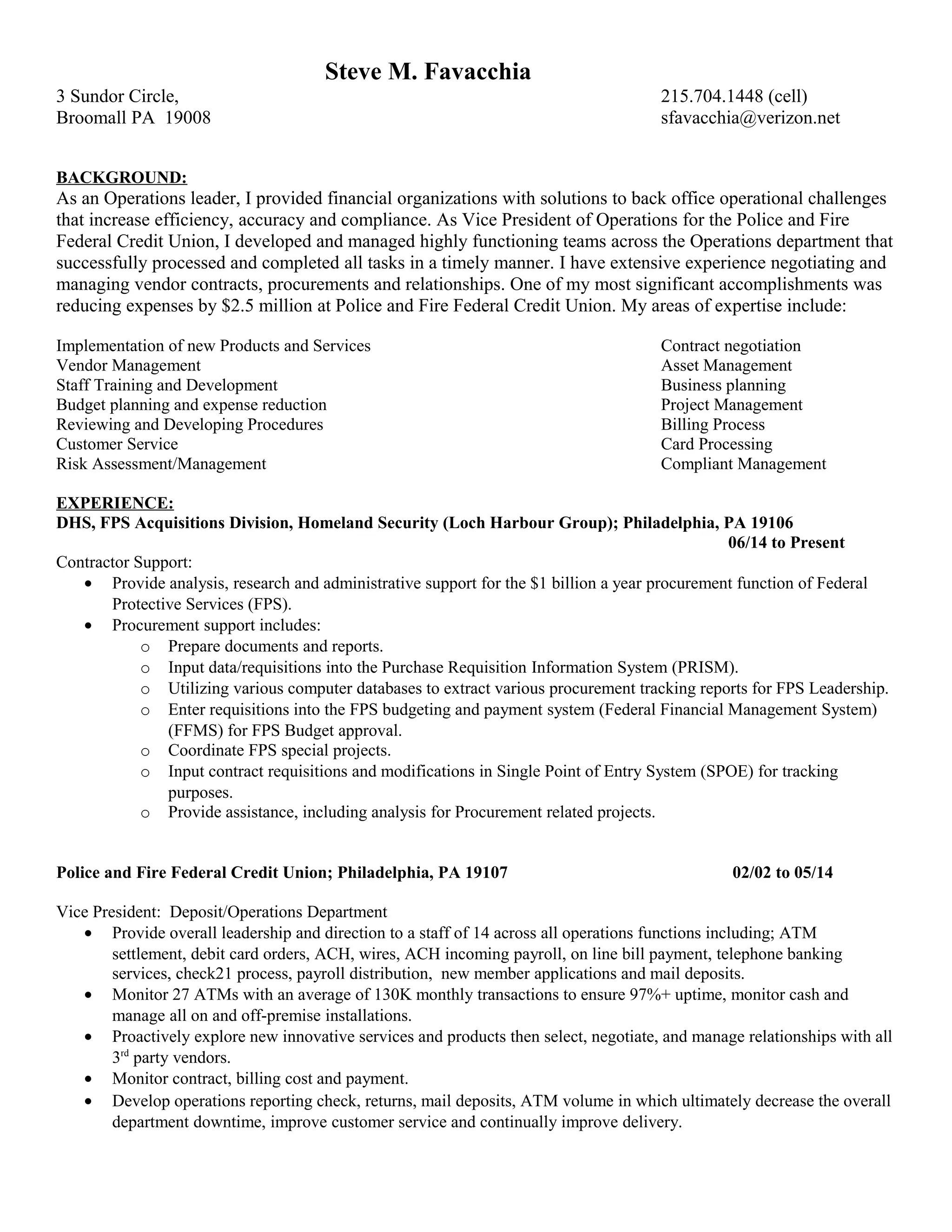 Steve Favacchia - RESUME | DOC