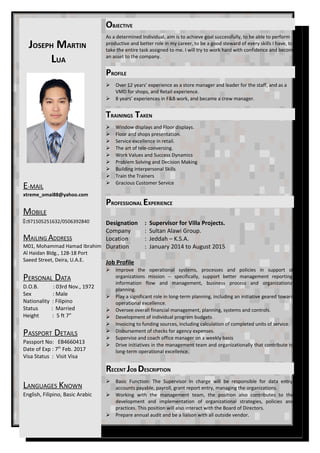 Joseph Martin CV | DOC | Cruises | Travel Type