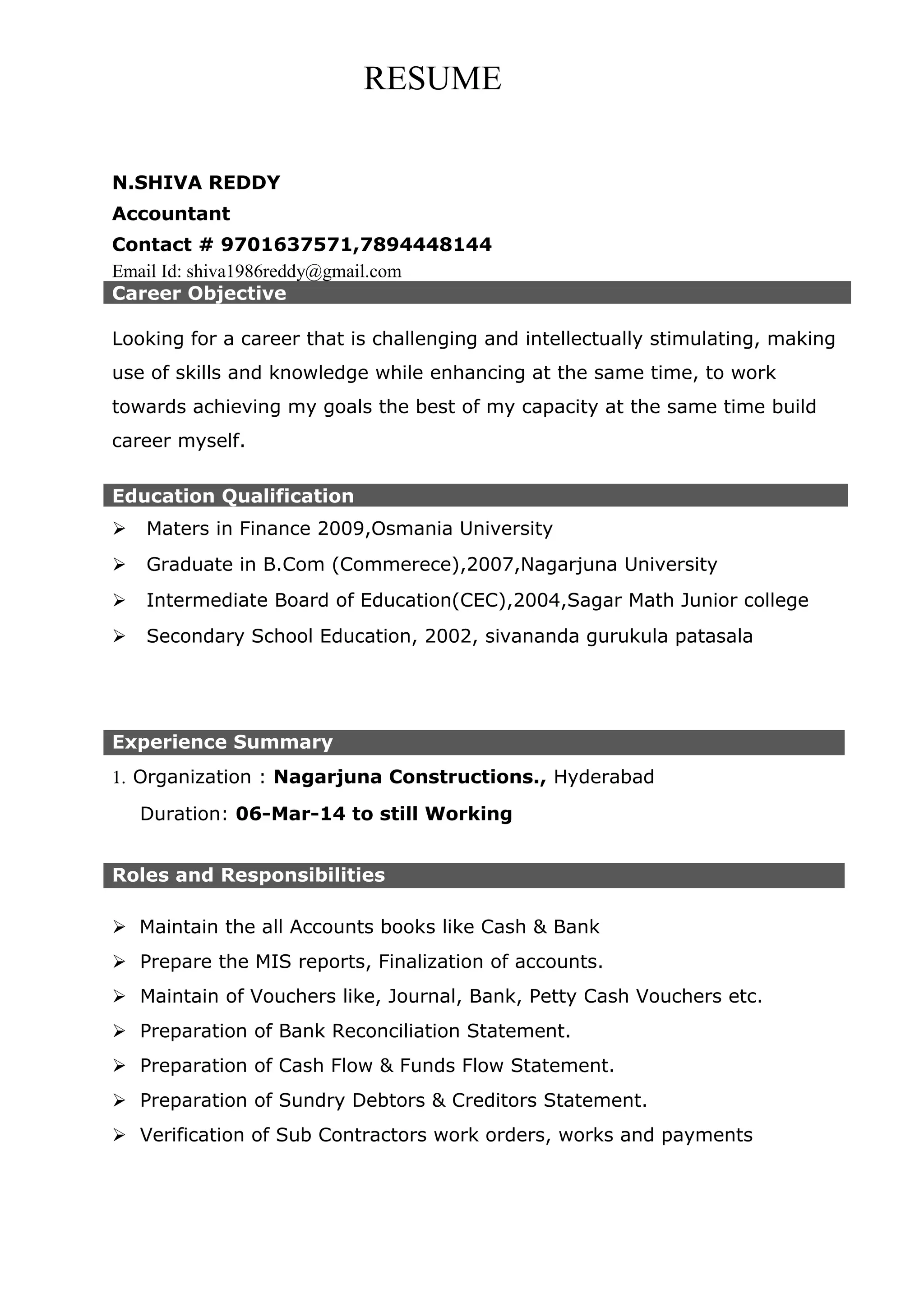 shivareddy resume | PDF