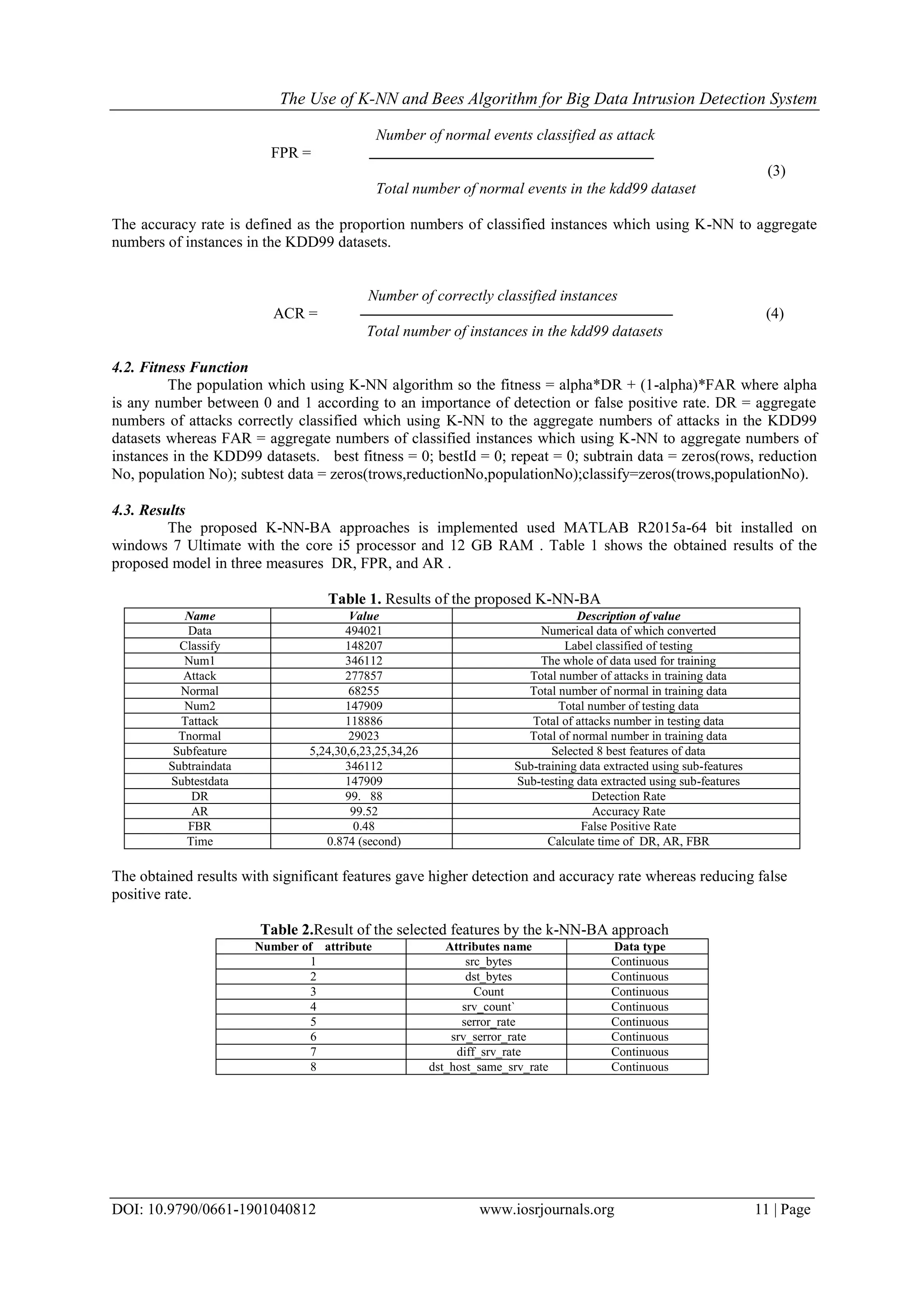 The Use Of K Nn And Bees Algorithm For Big Data Intrusion Detection System Pdf
