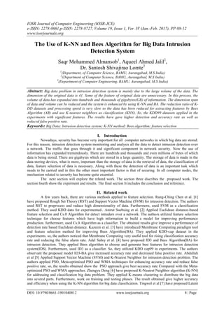 The Use of K-NN and Bees Algorithm for Big Data Intrusion Detection System | PDF