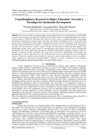 Transdisciplinary Research in Higher Education: Towards a Paradigm for Sustainable Development | PDF