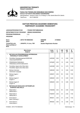Transcript Aryo Tri Wibisono, ST | PDF