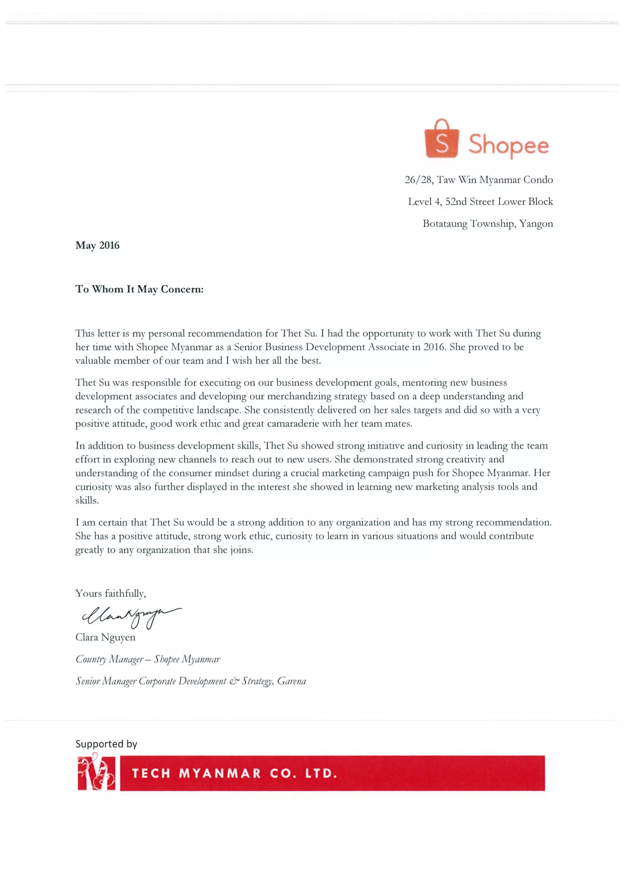 Letter of Recommendation - Thet Su | PDF