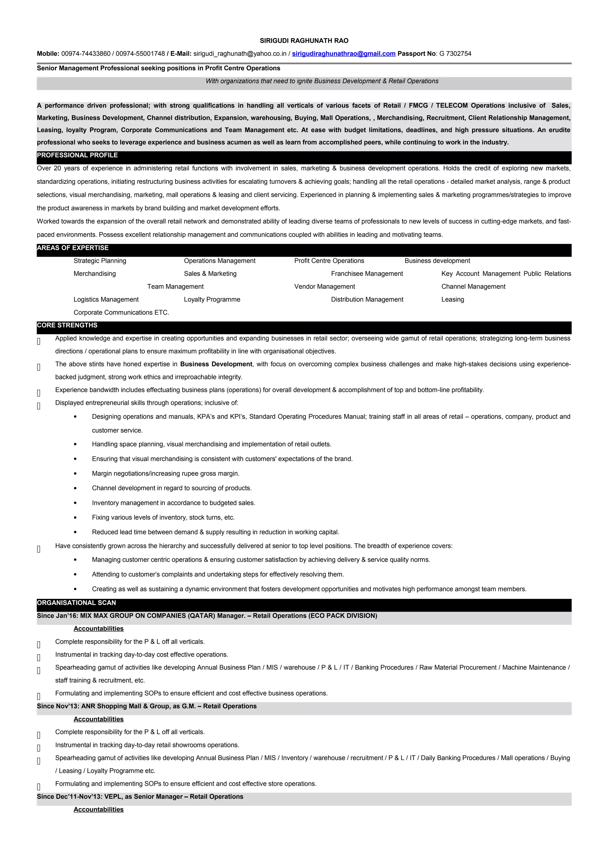 Resume sirigudi_raghunath_rao_doh | DOC | Business Administration ...