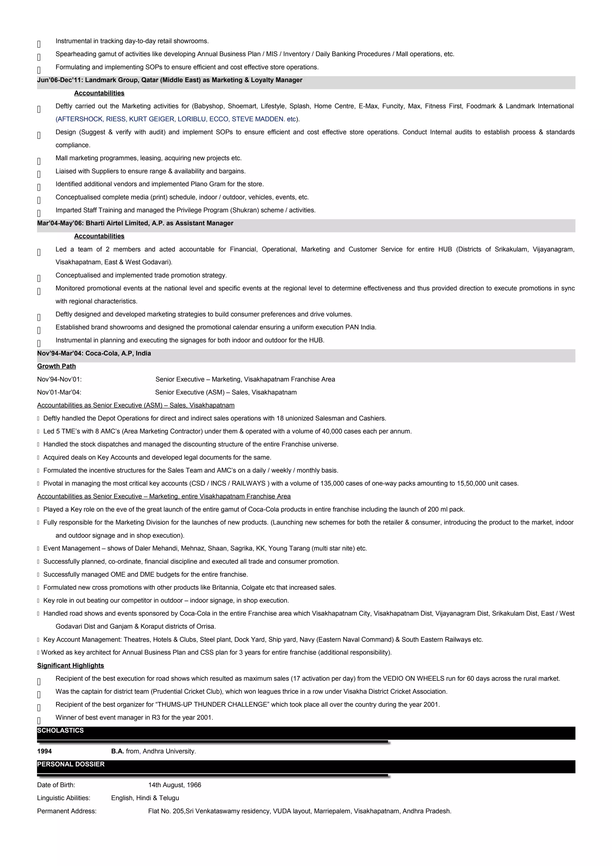Resume sirigudi_raghunath_rao_doh | DOC | Business Administration ...
