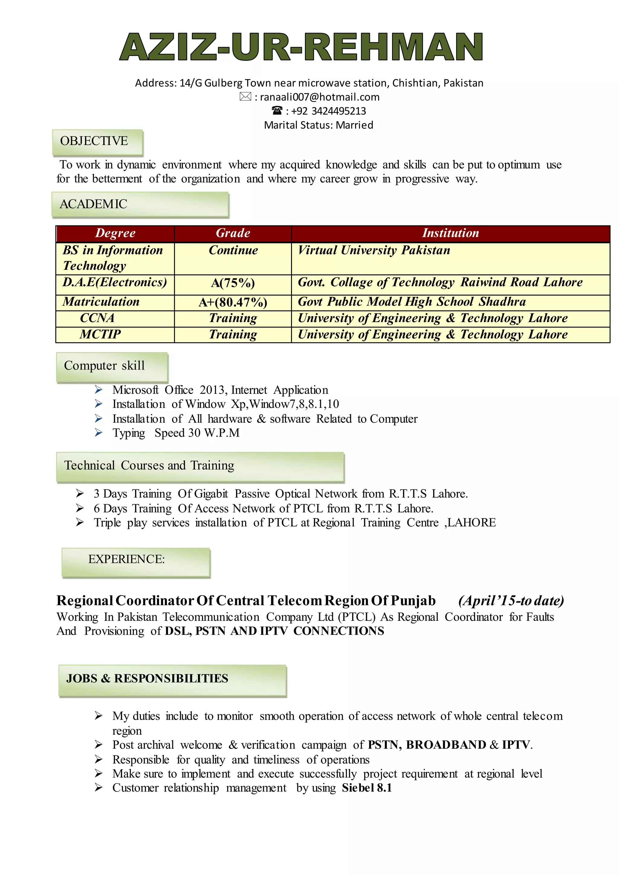 AZIZ UR REHMAN CV | DOCX | Careers