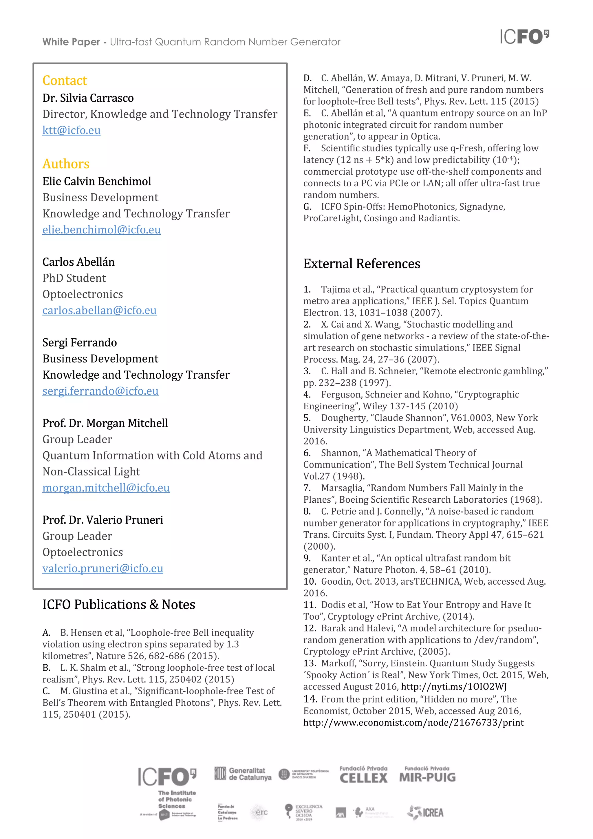 ICFO WhitePaper UltraFast QRNG | PDF