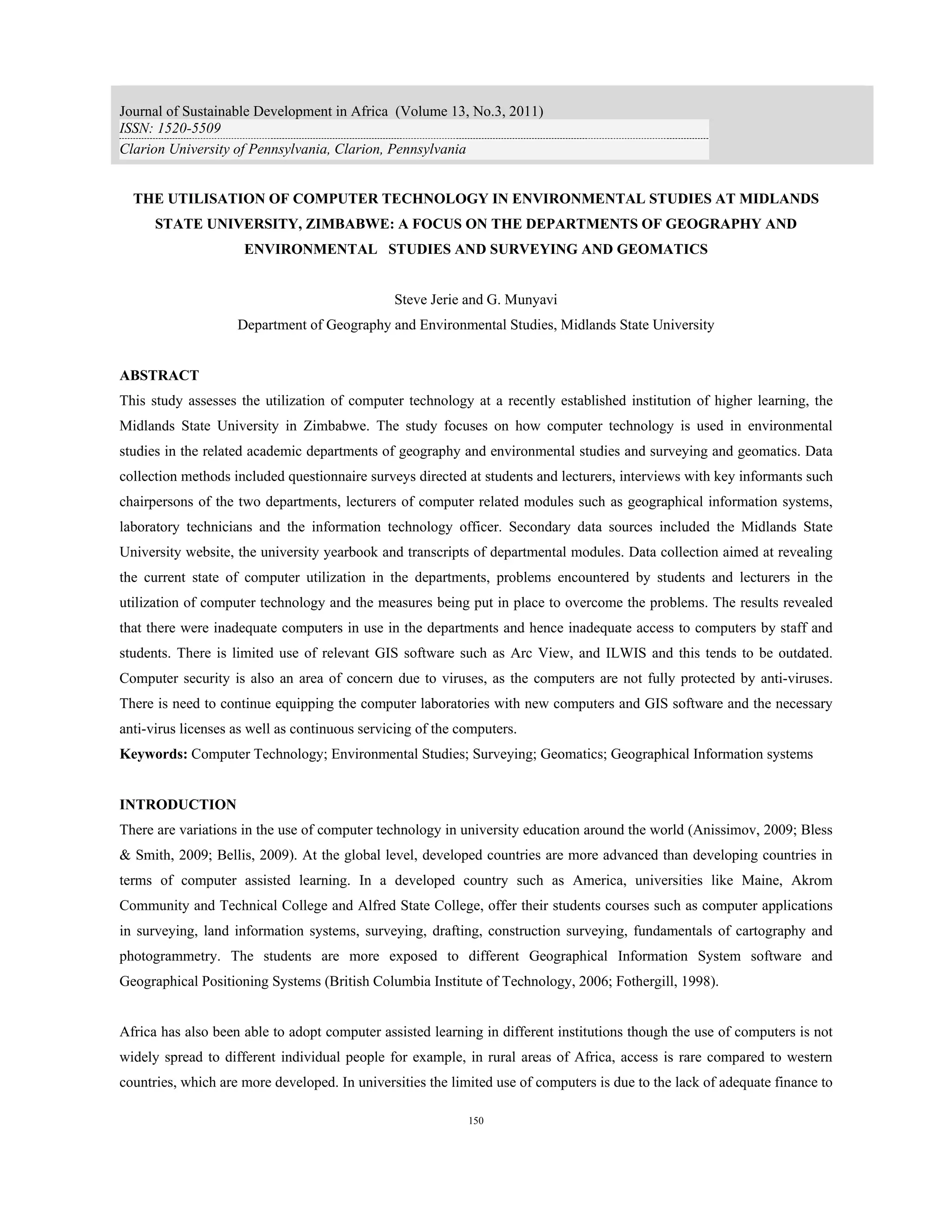 The Utilisation of Computer Technology in Environmental Studies | PDF
