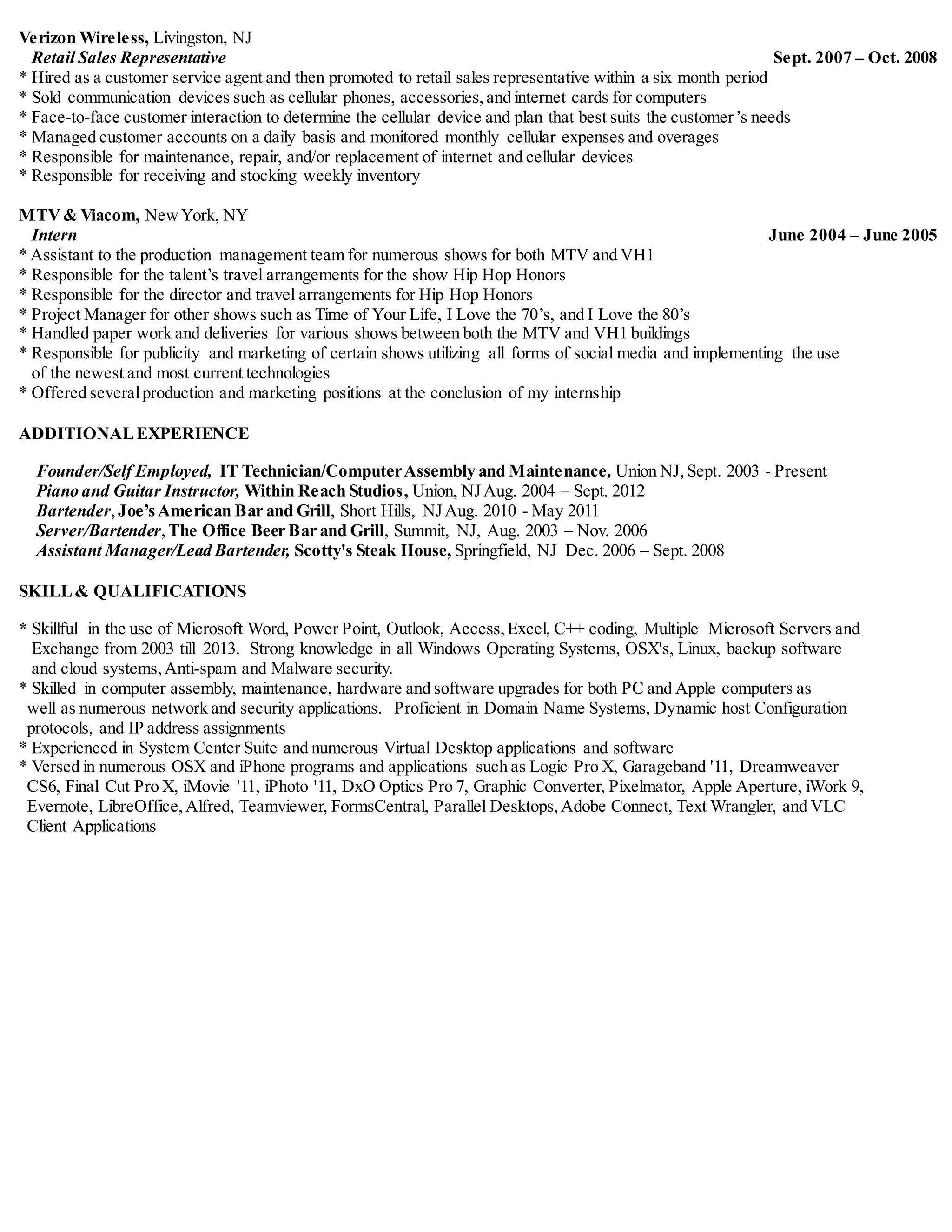 AnthonyCasale 2015 Resume | DOCX | Computing | Technology & Computing