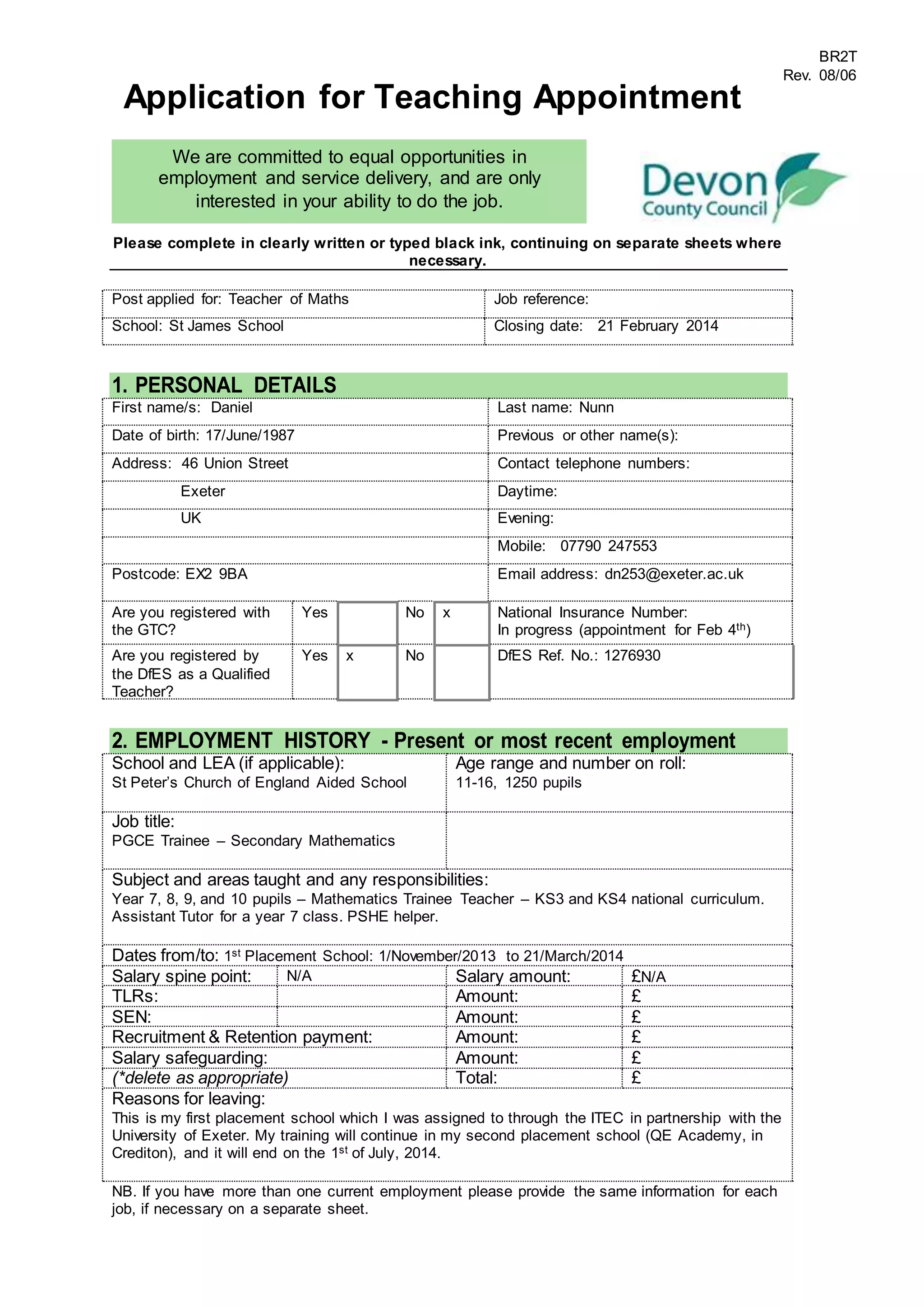 St James School Application | PDF