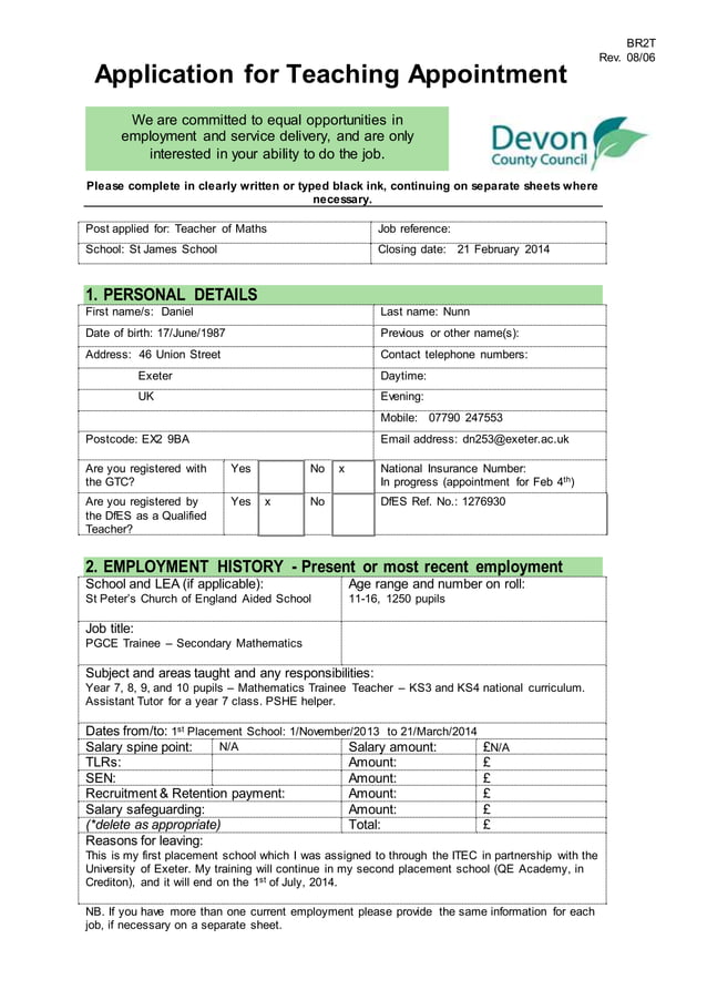 St James School Application | PDF