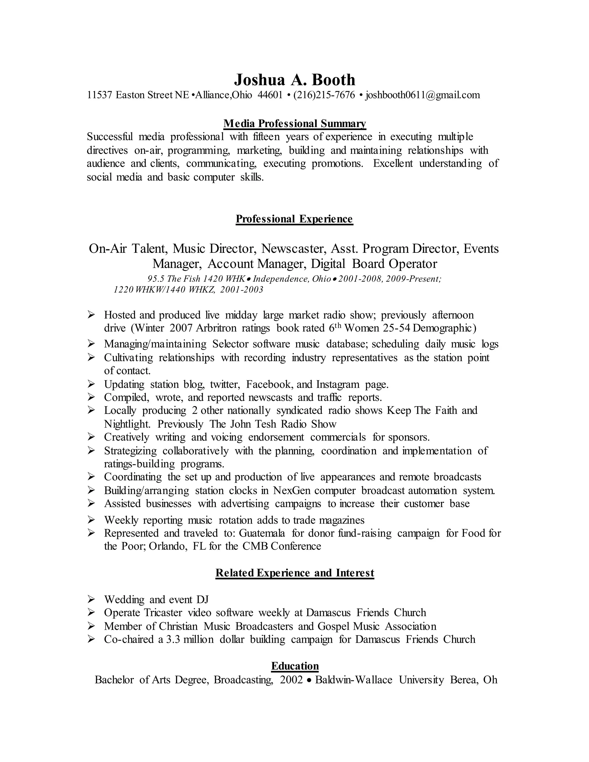 Joshua A. Booth Resume | PDF