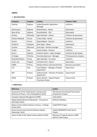 Kosovo Uniforms and Sportswear Assessment - USAID EMPOWER - 2016 03 FINAL doc | PDF