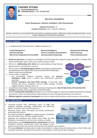 Cognos BI Profile(Vasudev A) | DOCX | Databases | Computer Software and Applications