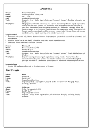 Cognos BI Profile(Vasudev A) | DOCX | Databases | Computer Software and Applications