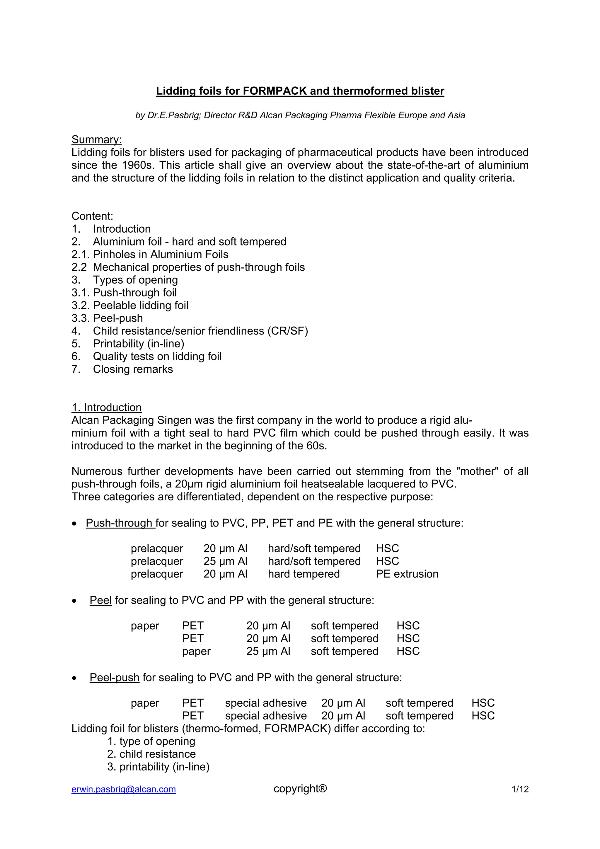 Lidding foils for FORMPACK and thermoformed blister_e_1 | PDF