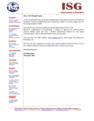 Indian Society of Geomatics_Life Membership | PDF