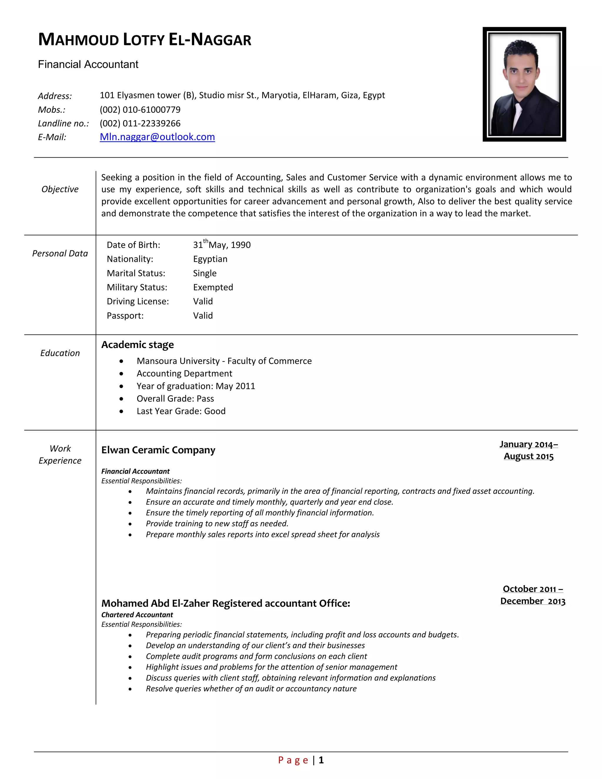 Mahmoud El Naggar CV | PDF | Business Accounting & Finance | Business
