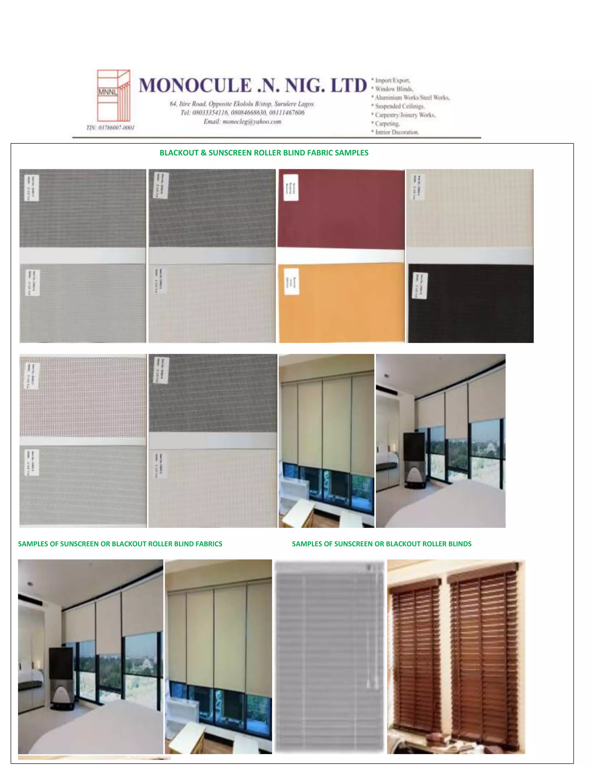 3AANLOI MONOCULE'S WINDOW BLINDS AND PARTITION SAMPLES. | PDF | Free ...