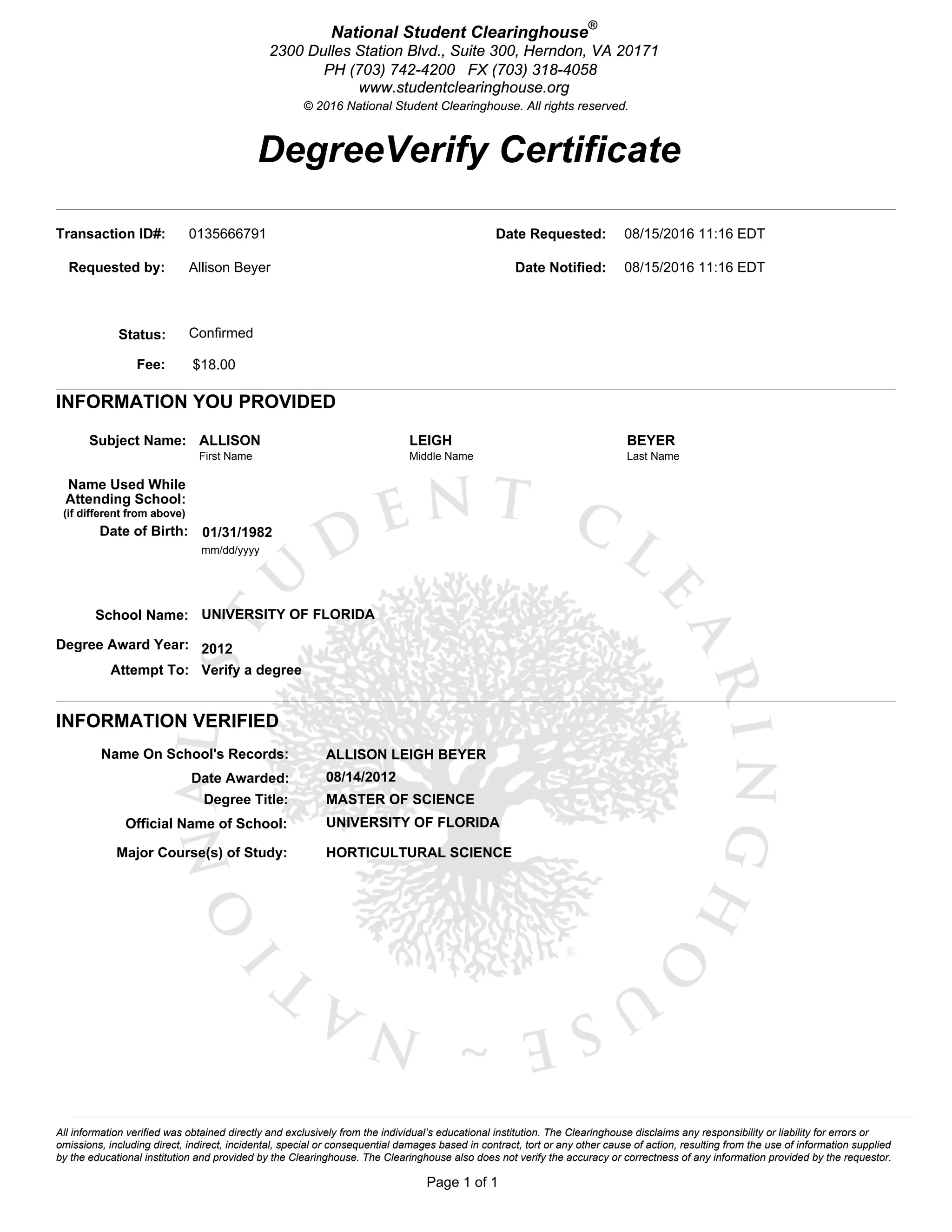 Verify Degree University of Florida | PDF