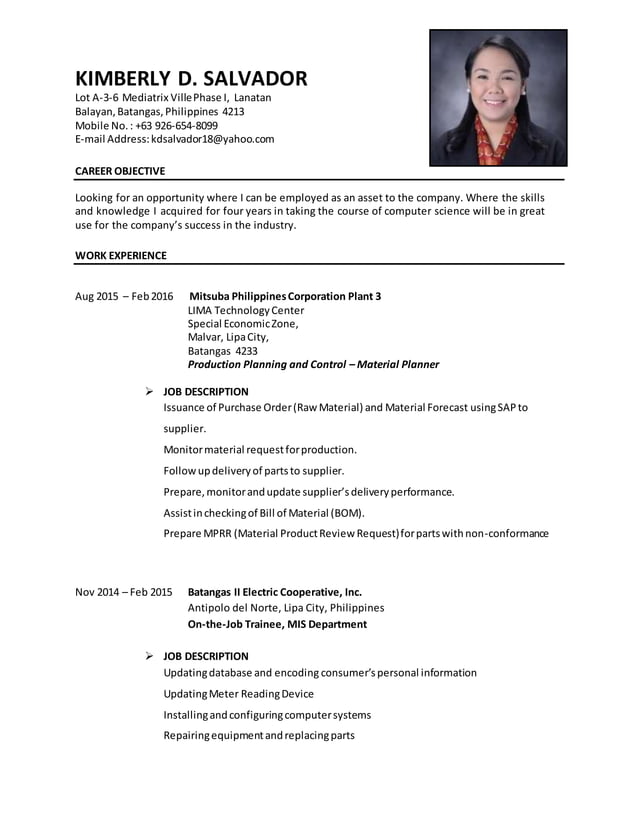 Kimberly Salvador Resume | PDF