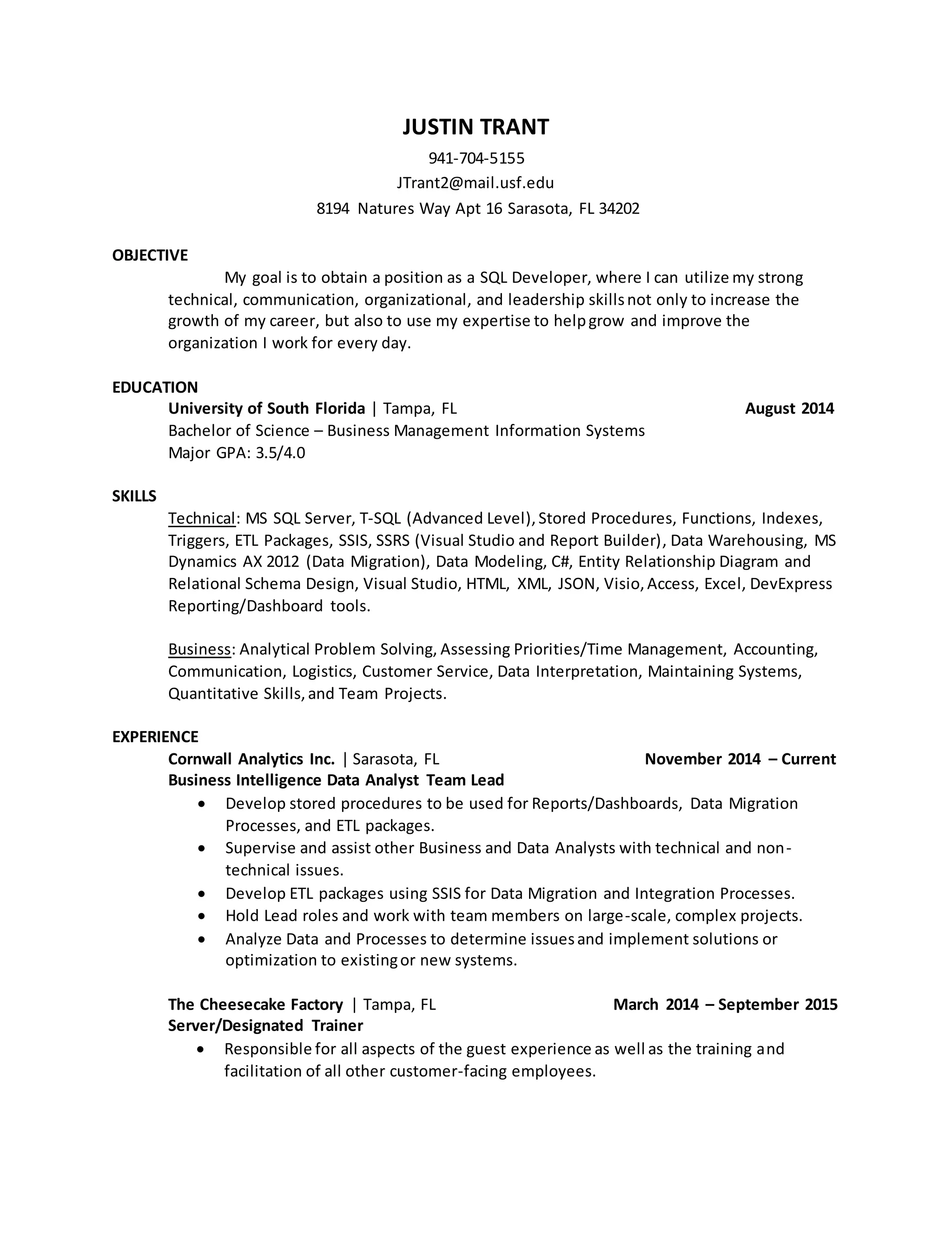 Justin Trant Resume | DOCX