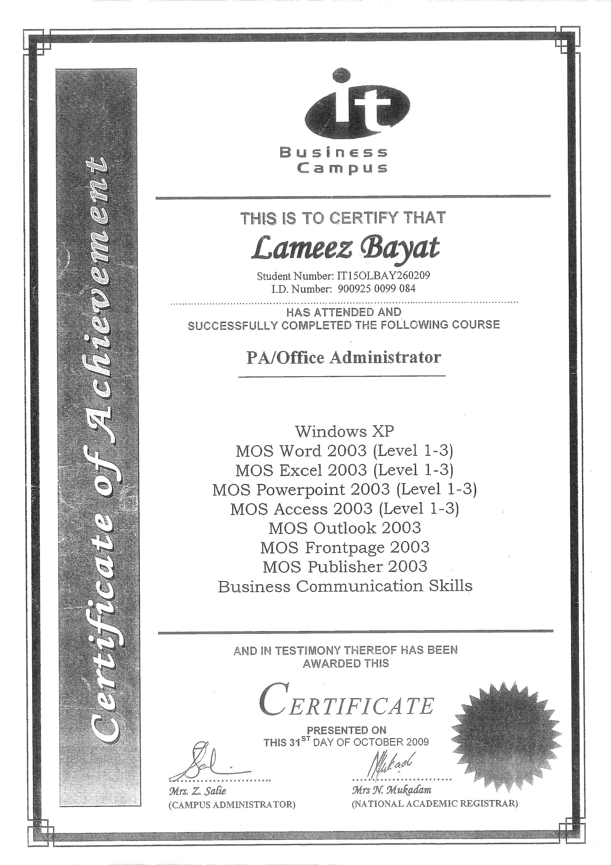 PA and Office Administrator Certificate | PDF