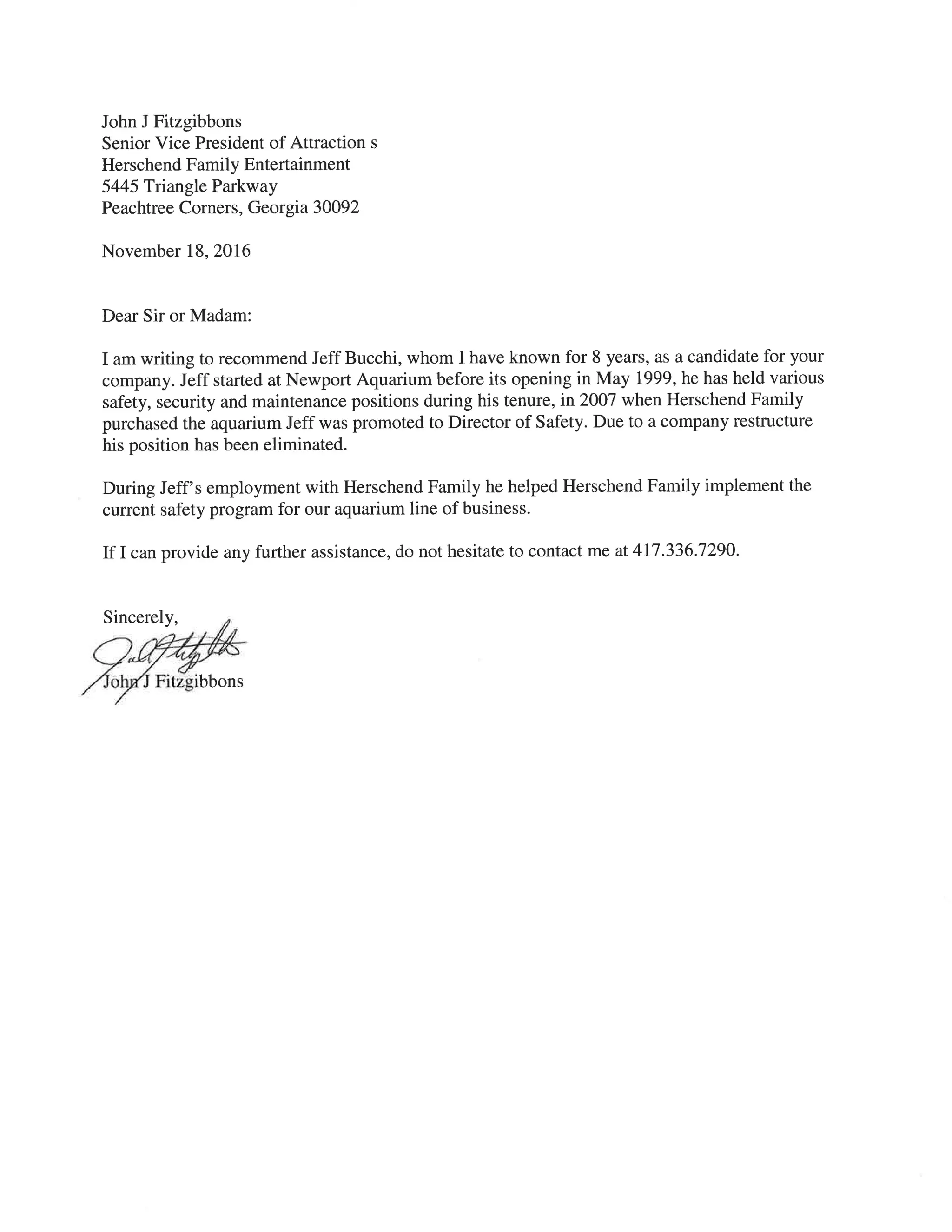 John Fitzgibbons Letter of Reference | PDF