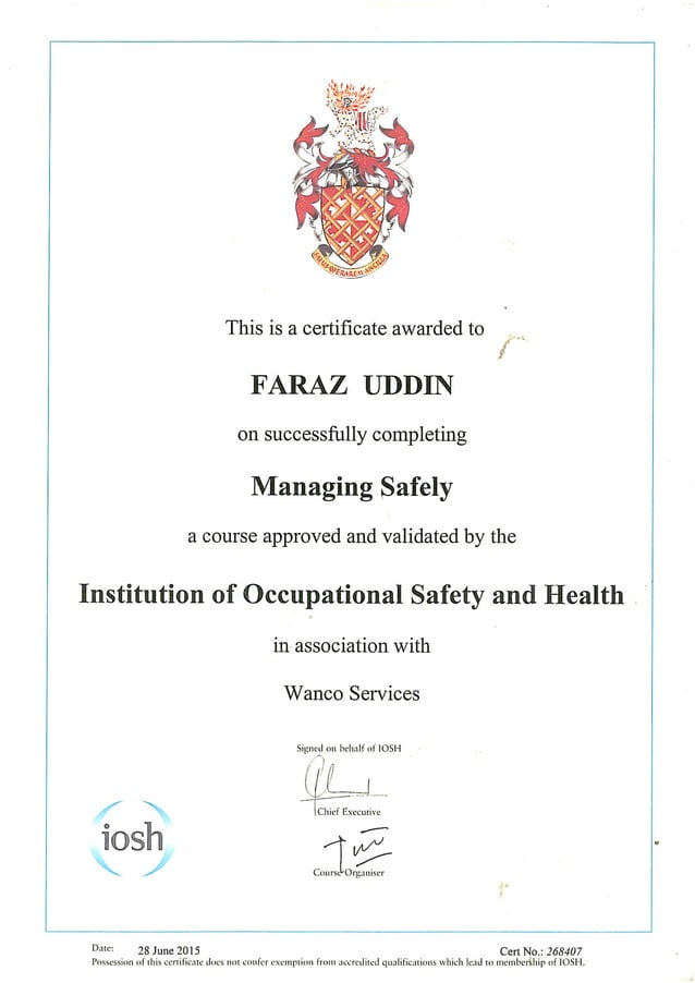 IOSH certificate | PDF