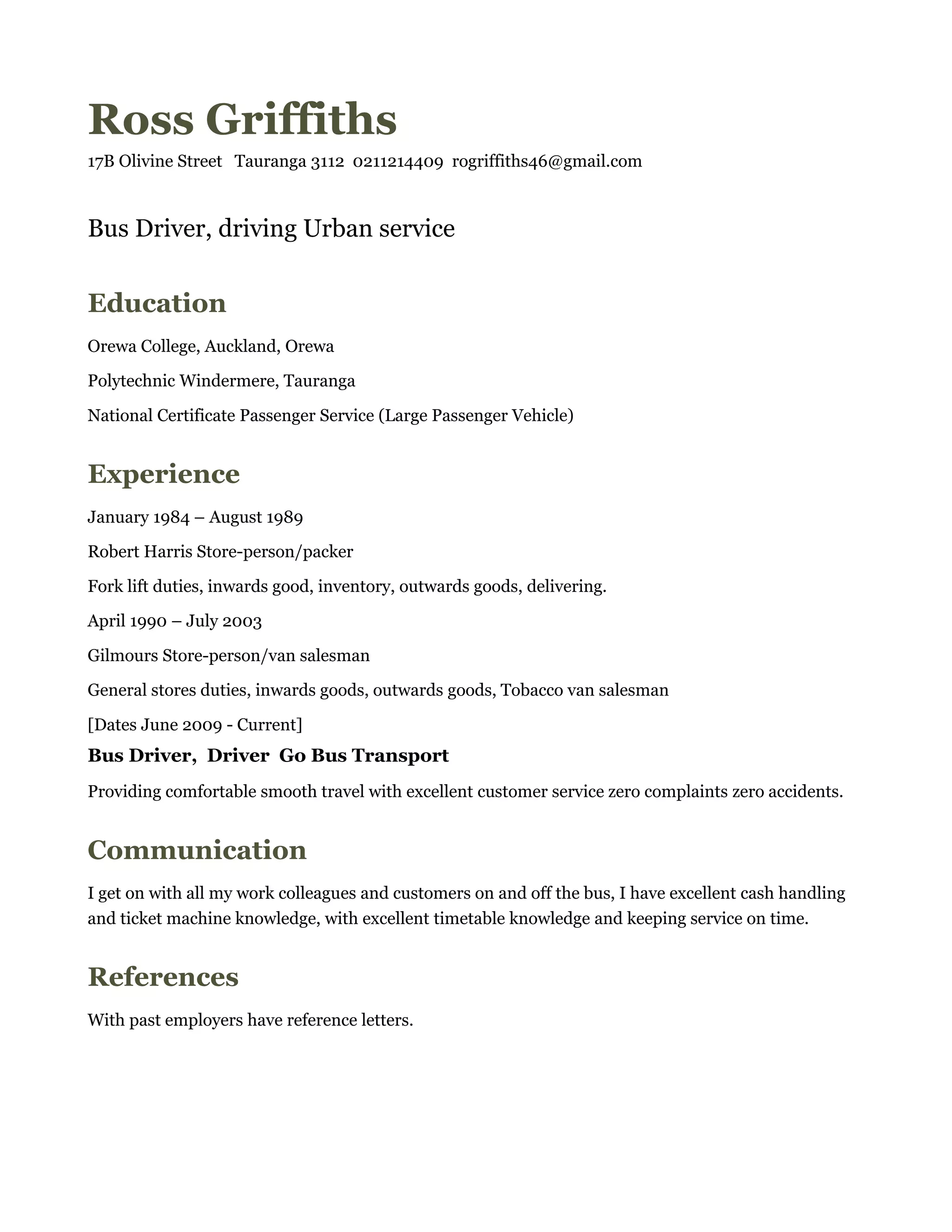 Ross Griffiths Resume | ODT