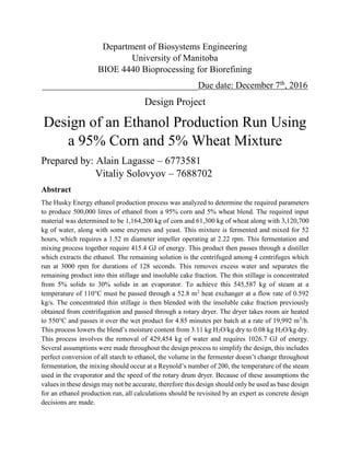 Bioethanol Production Design | PDF | Cooking | Food & Drink