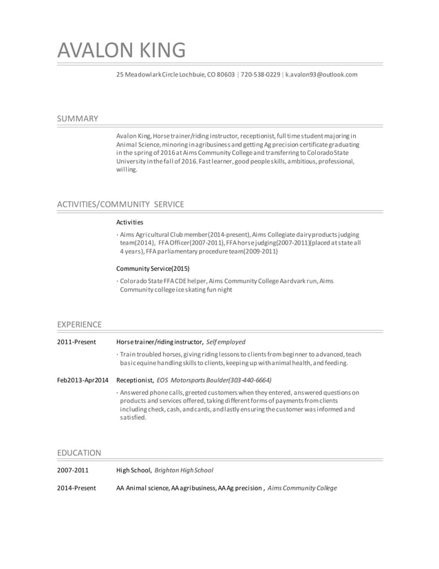 Avalon King resume | DOCX