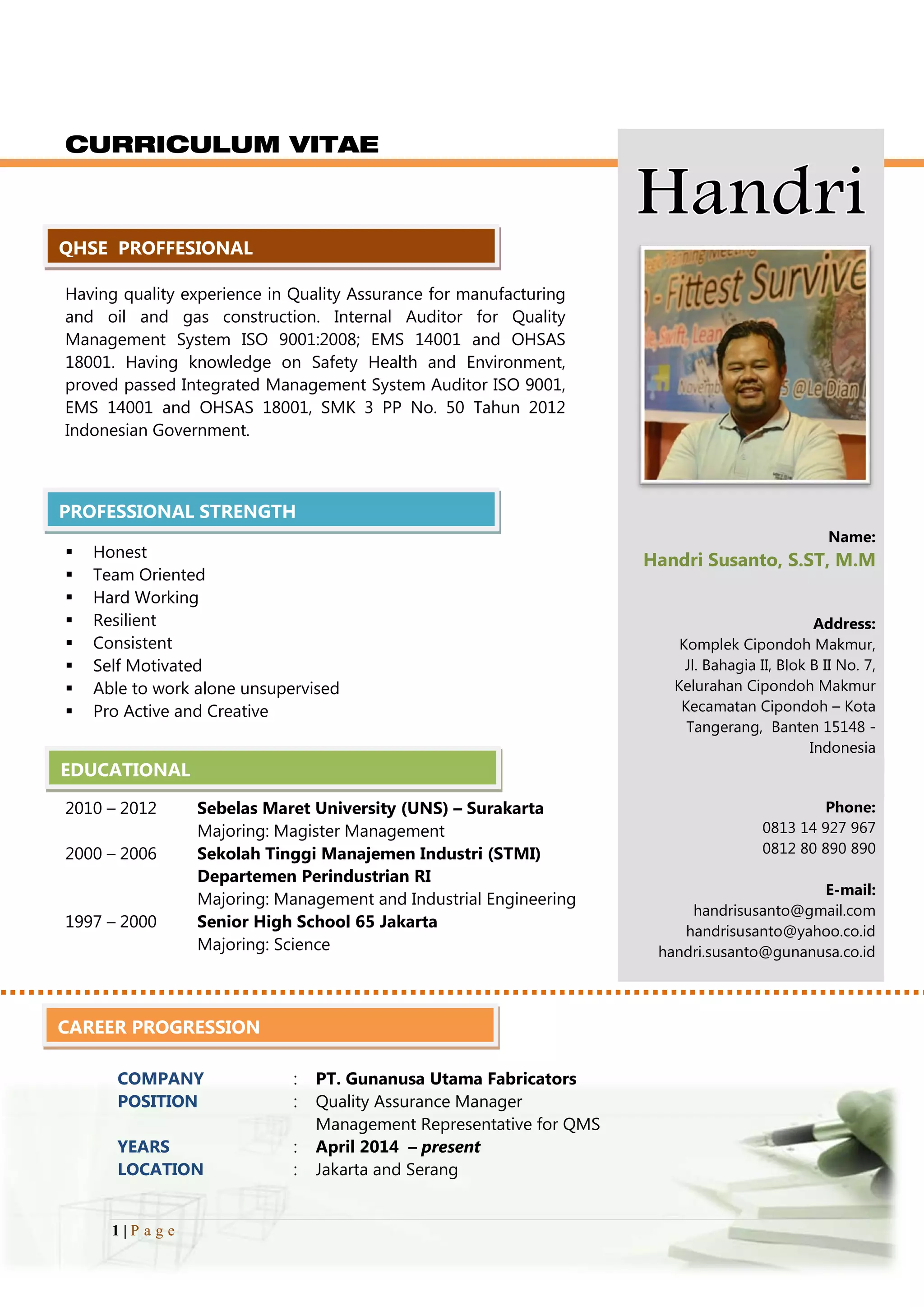 CV Handri Susanto - 2016.. Rev. 3 | PDF