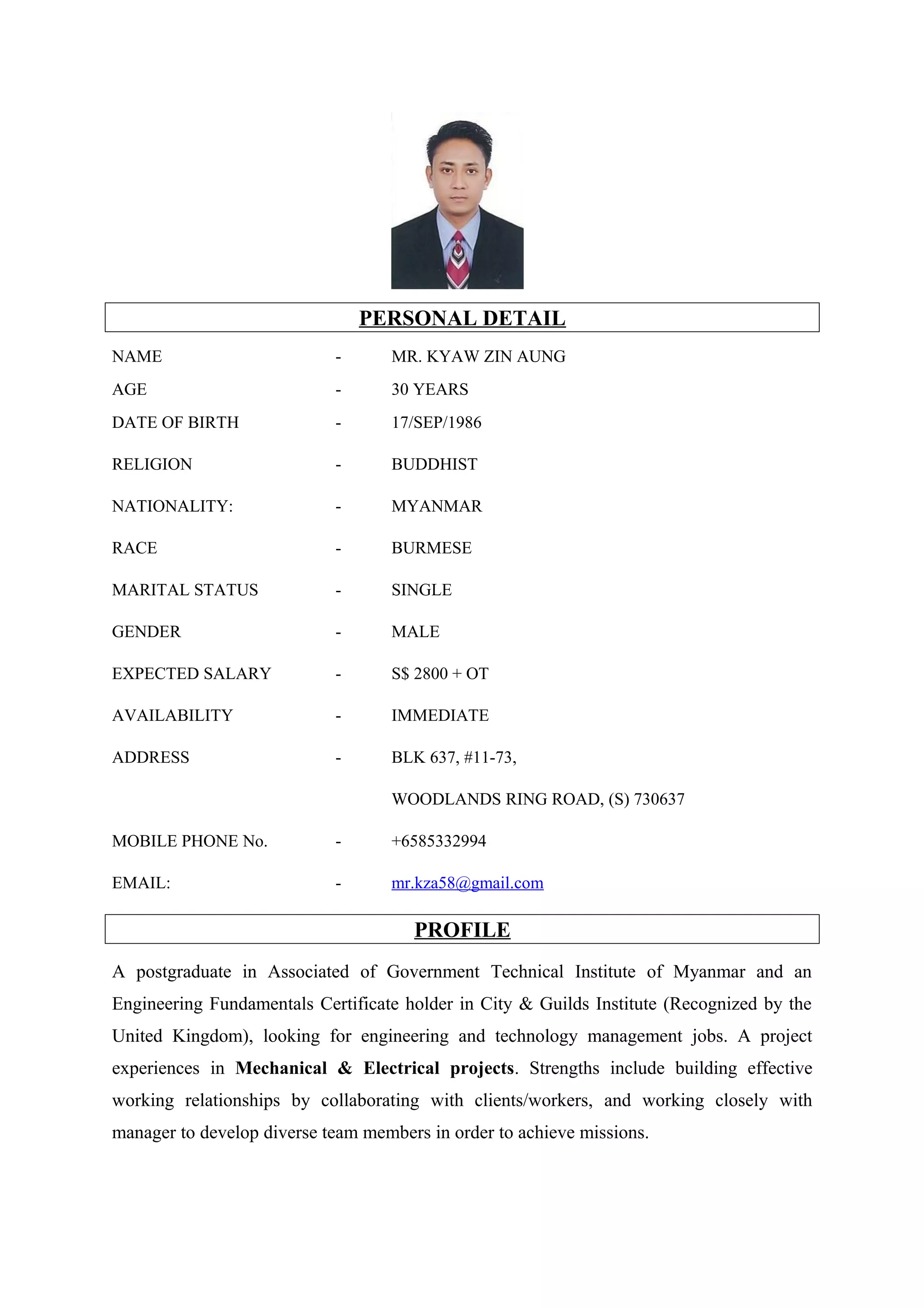 Kyaw Zin Aung Resume | PDF