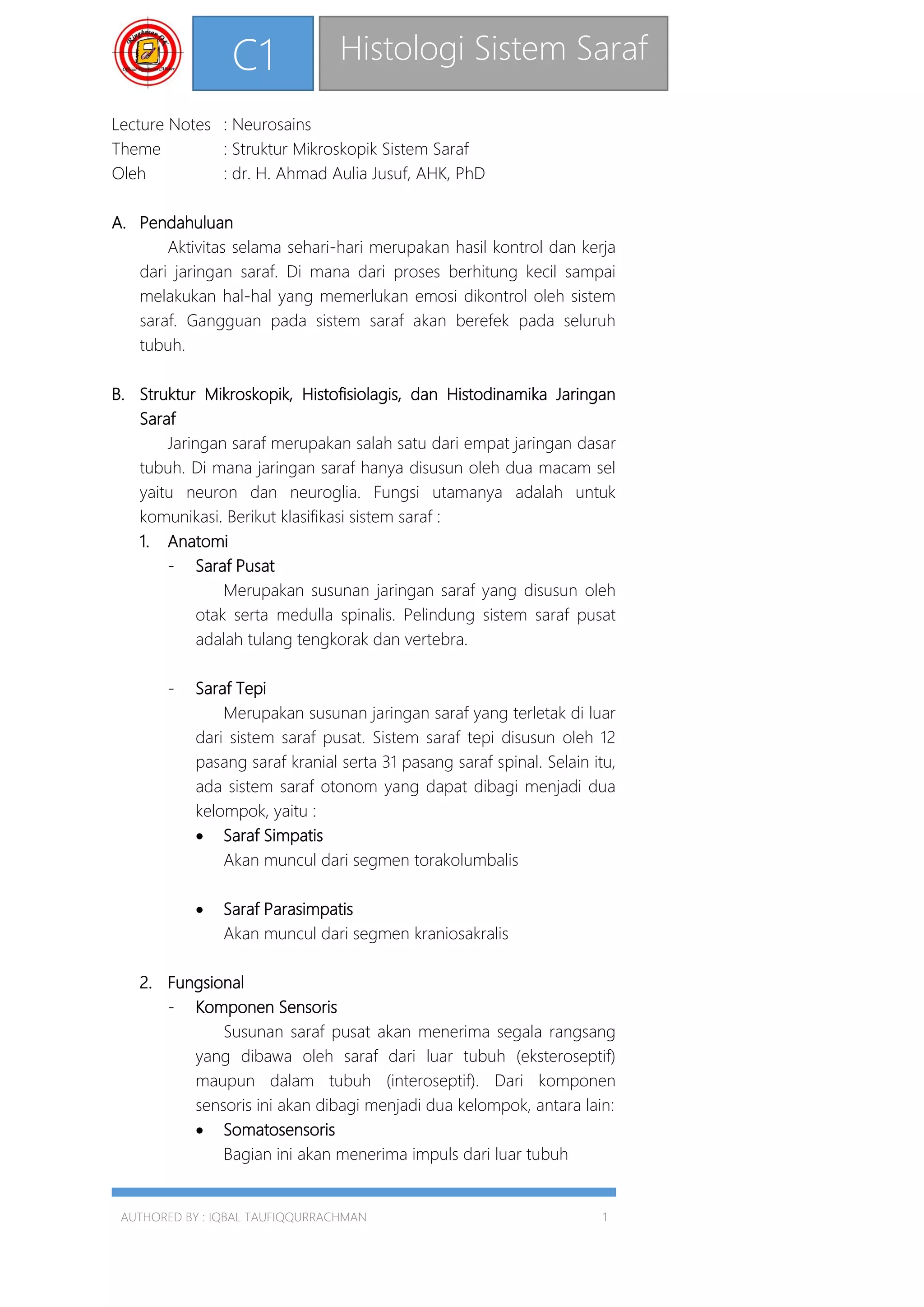 C1 Histologi Sistem Saraf | PDF