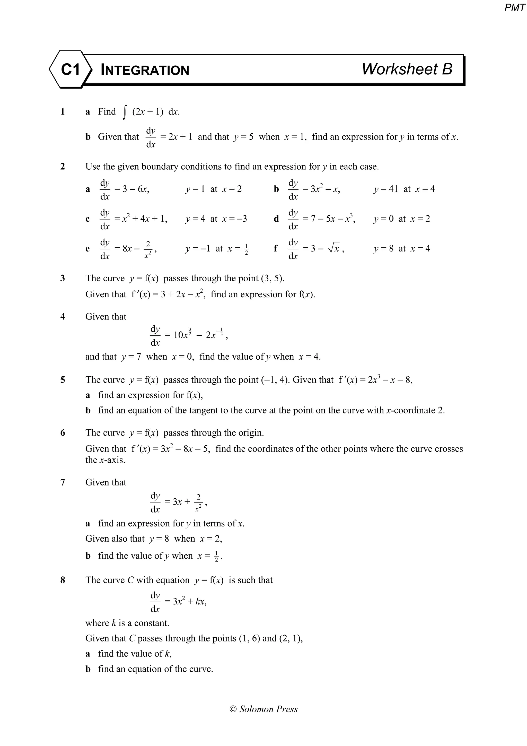 C1 Integration - Questions.pdf for engineering students | PDF